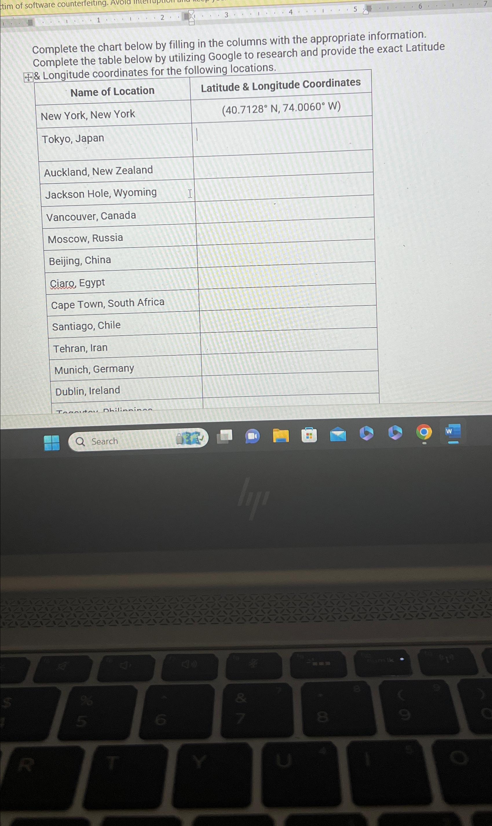 Solved Complete the chart below by filling in the columns | Chegg.com