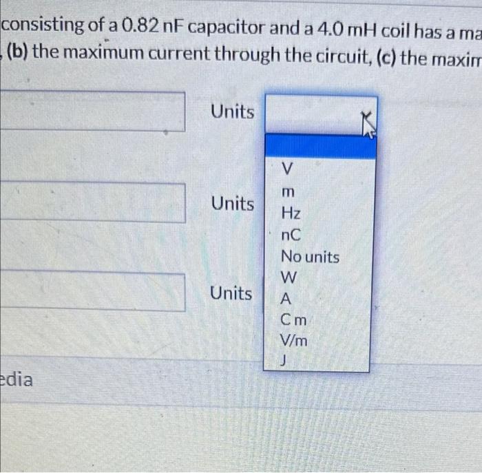 Solved An oscillating LC circuit consisting of a 0.82nF | Chegg.com