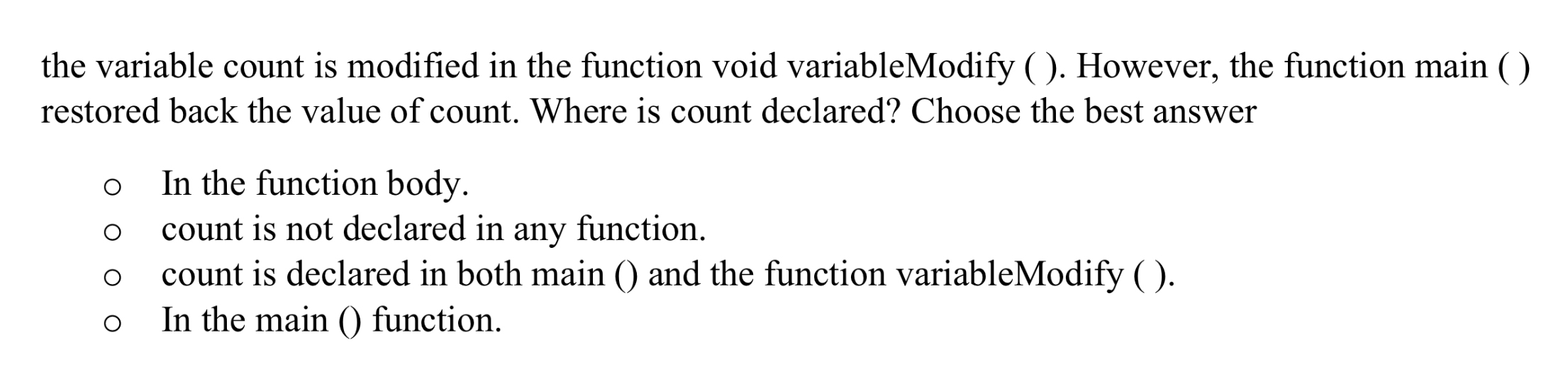Solved the variable count is modified in the function void | Chegg.com