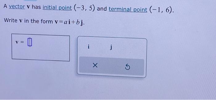 Solved A vector v has initial point (-3, 5) and terminal | Chegg.com