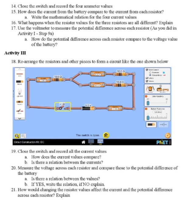Experiment #5 Pre-Lab 1. Open PhET simulations and | Chegg.com