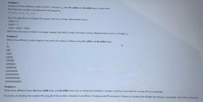 Solved Problem 1. Implement three different codes to print | Chegg.com