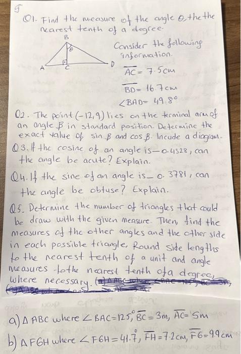 Solved Q1. Find the measure of the angle \\( \\theta \\), | Chegg.com