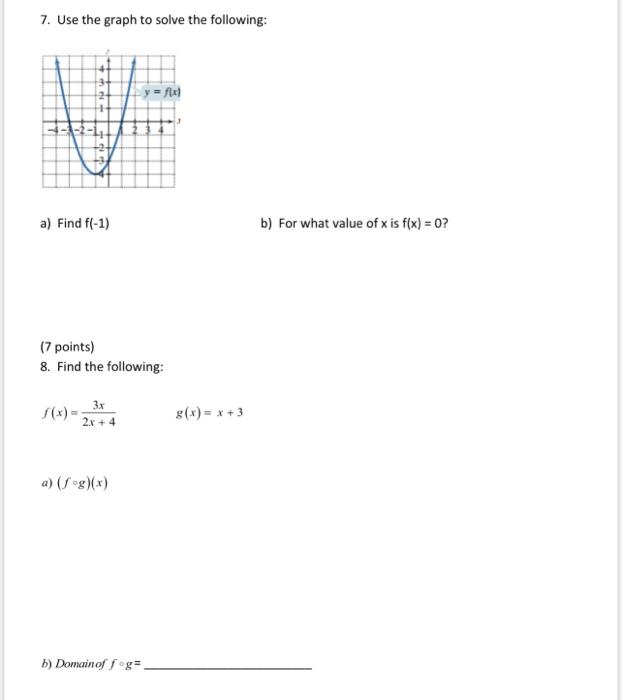 Solved 7. Use the graph to solve the following: a) Find | Chegg.com