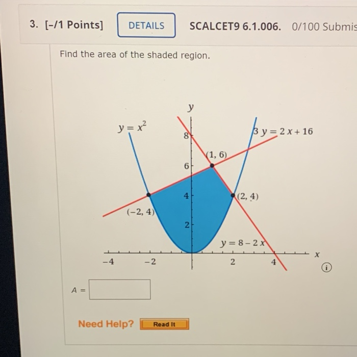 Solved 3. [-/1 Points] DETAILS SCALCET9 6.1.006. 0/100 | Chegg.com