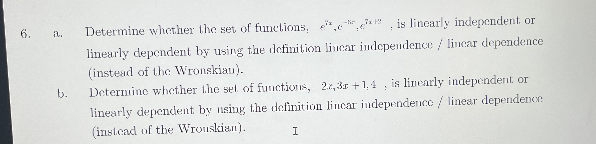 Solved a. ﻿Determine whether the set of functions, | Chegg.com