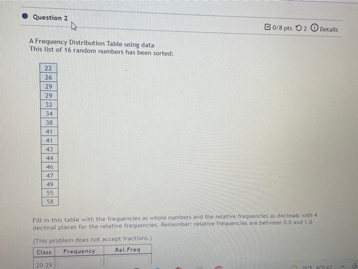 Solved Question 2 ho B0/8 pts 52 Details A Frequency | Chegg.com