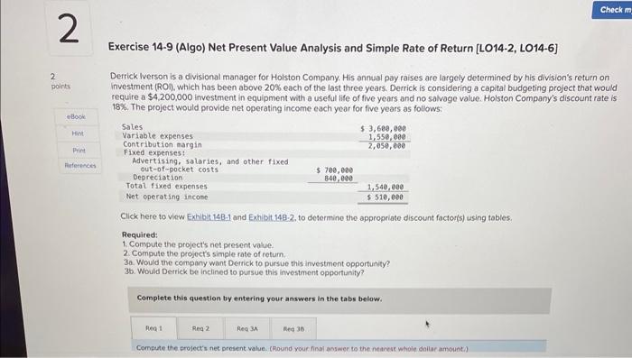 Solved Exercise 14-9 (Algo) Net Present Value Analysis and | Chegg.com