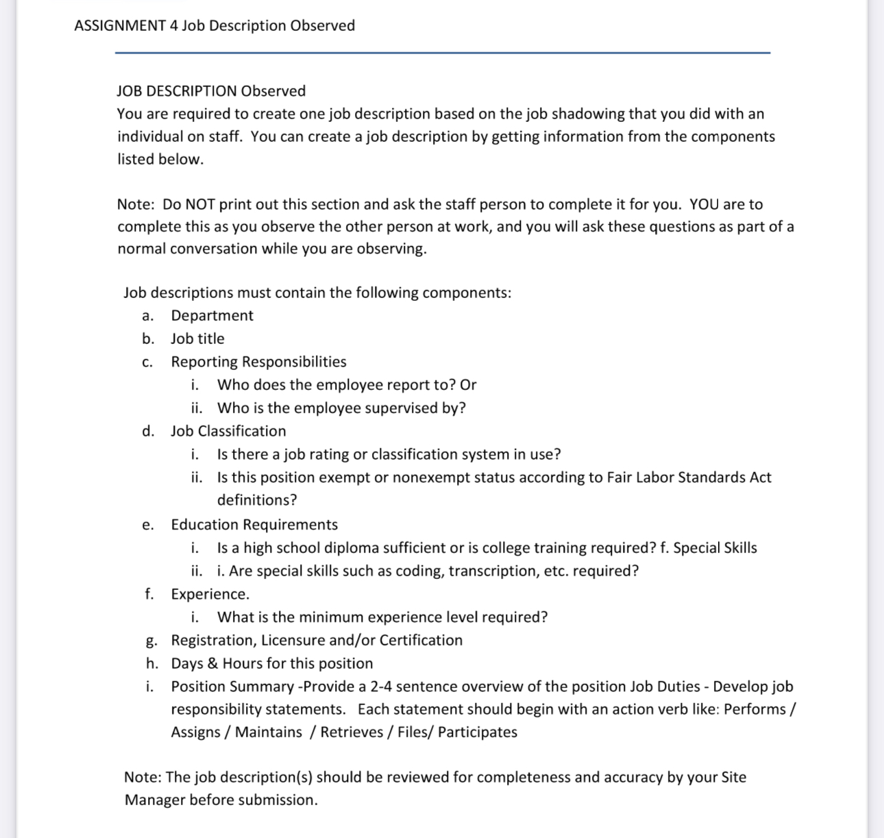 Solved ASSIGNMENT 4 ﻿Job Description ObservedJOB DESCRIPTION | Chegg.com