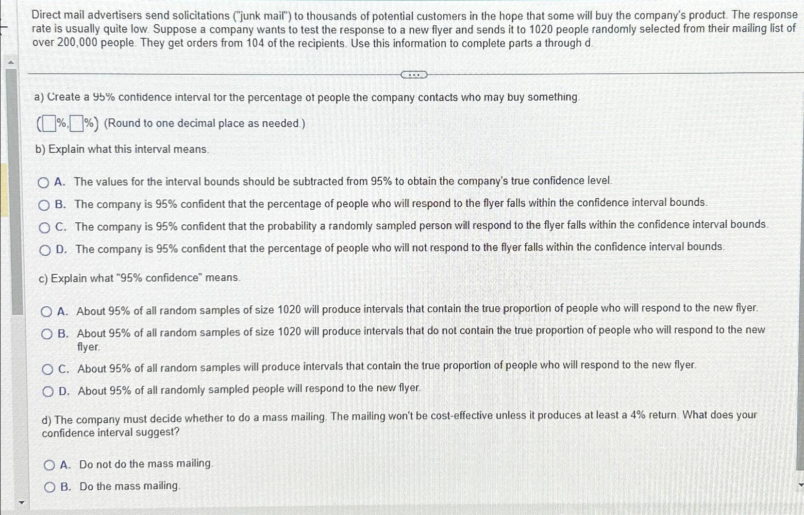 Solved Direct mail advertisers send solicitations ("junk | Chegg.com