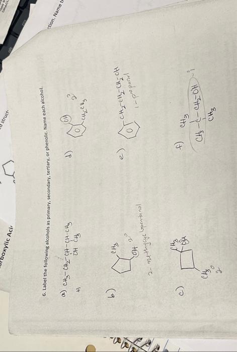 Solved 6. Label the following aicohols as primary, | Chegg.com