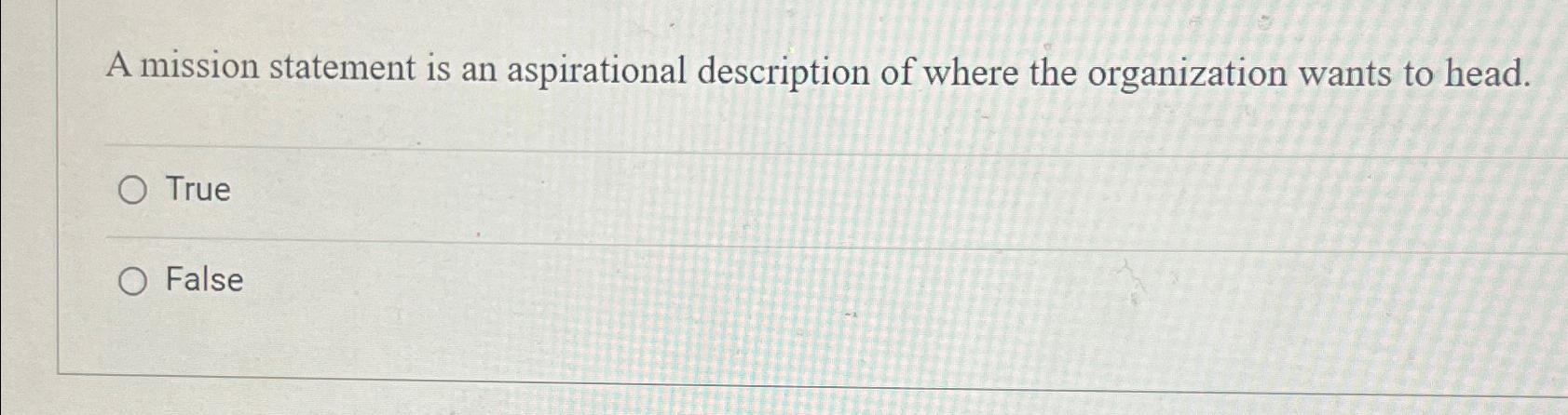 Solved A mission statement is an aspirational description of | Chegg.com