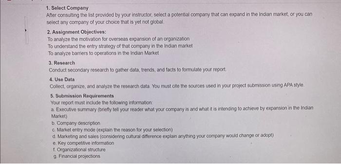 Solved 1. Select Company After consulting the list provided | Chegg.com