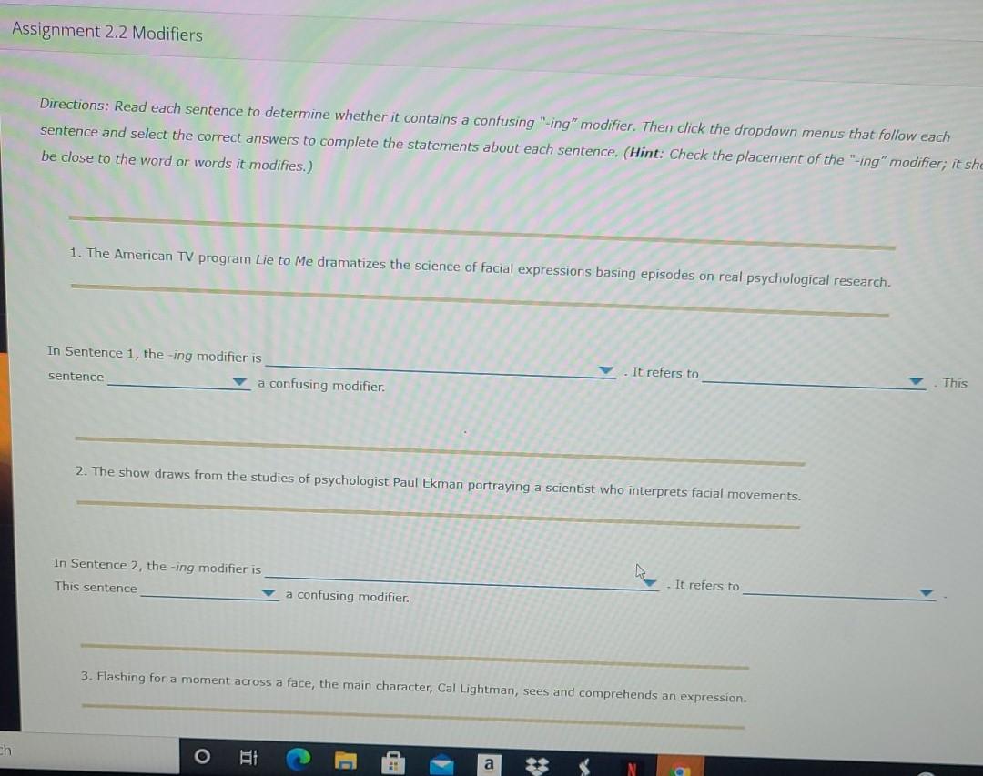 Solved Assignment 2.2 Modifiers Directions: Read each | Chegg.com