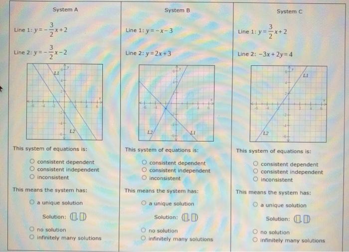 Solved System A System B System C 3 Line 1: y=-2 5x+2 Line | Chegg.com