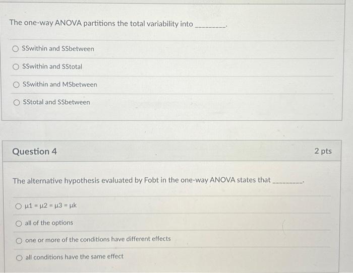 Solved The one-way ANOVA partitions the total variability | Chegg.com