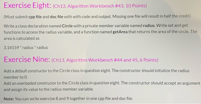 Solved Exercise Eight: (Ch13, Algorithm Workbench #43, 10 | Chegg.com