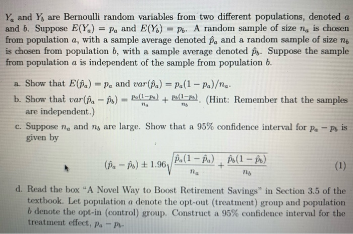Solved Y, and Y, are Bernoulli random variables from two | Chegg.com