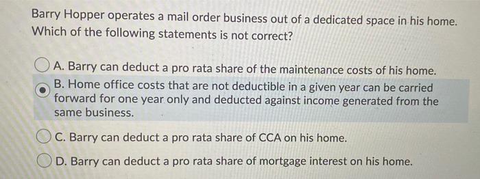 Solved Barry Hopper operates a mail order business out of a | Chegg.com