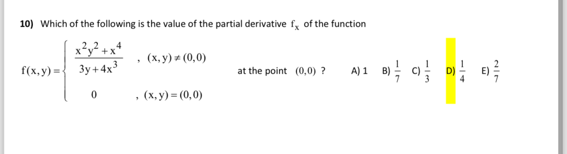 Solved Which of the following is the value of the partial | Chegg.com