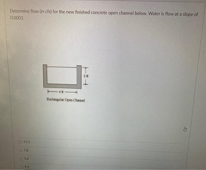 Solved Determine flow (in cfs) for the new finished concrete | Chegg.com