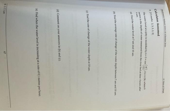 Solved 8. [13 marks: 2,3,3,2,3] The water level at a jetty | Chegg.com