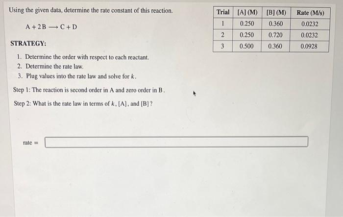 Solved Using the given data, determine the rate constant of | Chegg.com