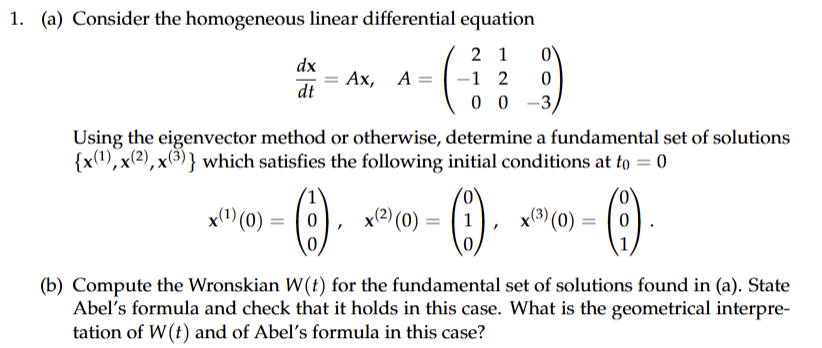 Solved (a) ﻿Consider the homogeneous linear differential | Chegg.com