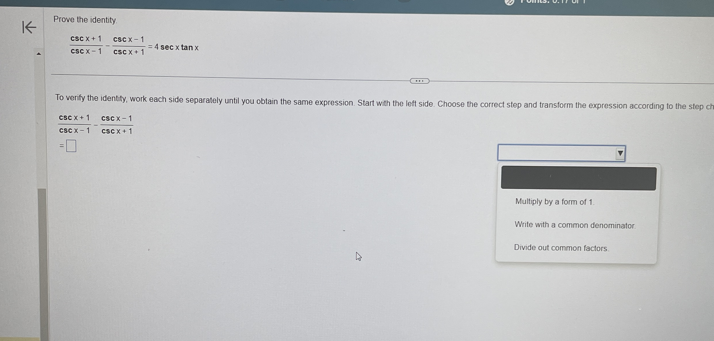 Solved To verify the identity, work each side separately | Chegg.com