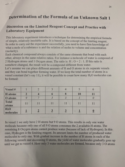 Data Sheet Determination of the Formula of a Salt 1 | Chegg.com