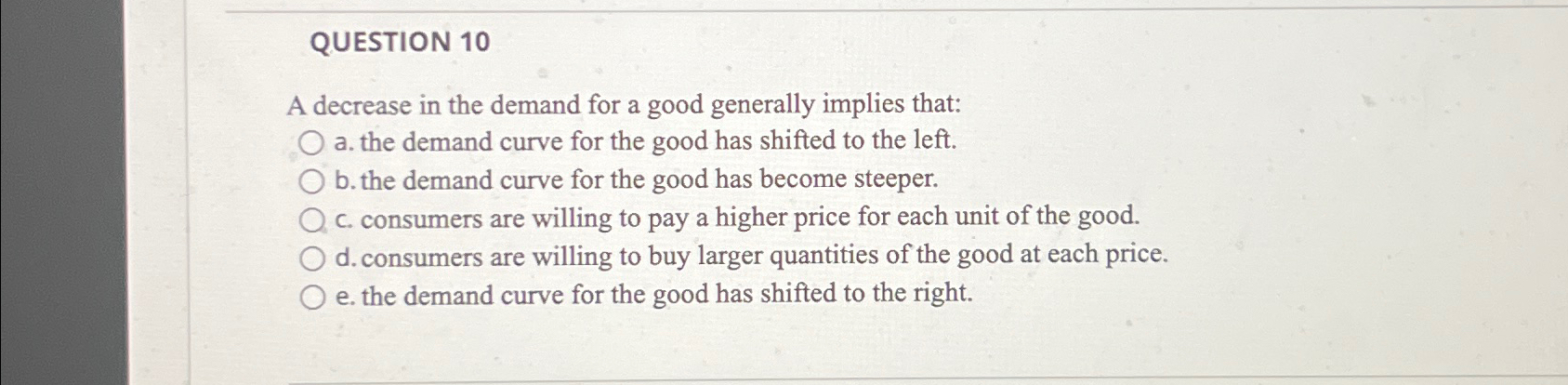 Solved QUESTION 10A decrease in the demand for a good | Chegg.com