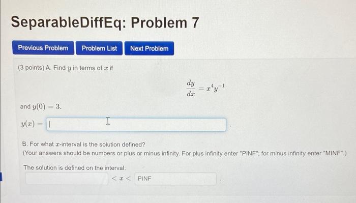 Solved Separable DiffEq: Problem 7 Previous Problem Problem | Chegg.com