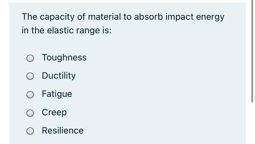 Solved The capacity of material to absorb impact energy in | Chegg.com