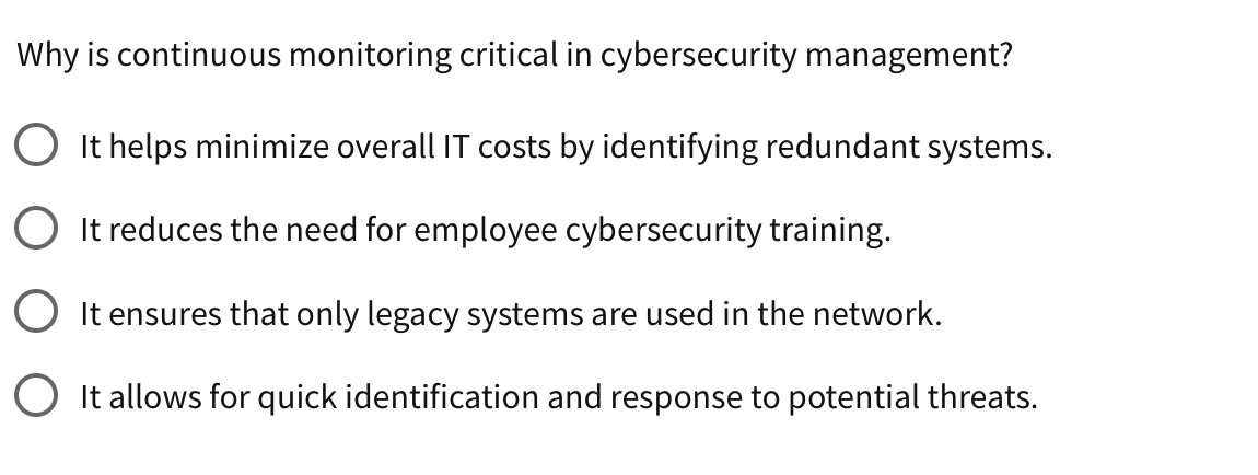 Solved Why is continuous monitoring critical in | Chegg.com