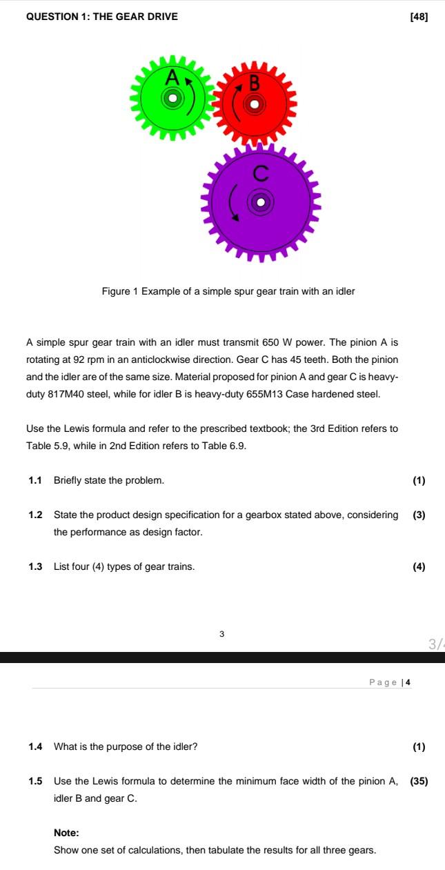Solved QUESTION 1: THE GEAR DRIVE [48] Figure 1 Example of a | Chegg.com