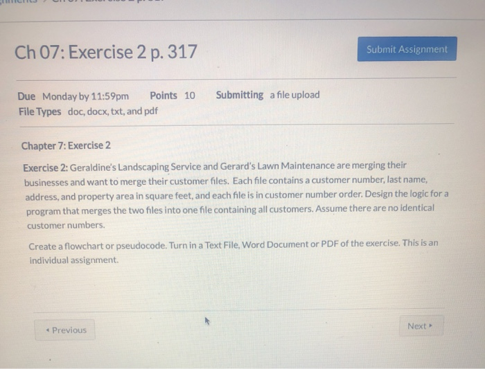 Solved Ch 07 Exercise 2 P 317 Submit Assignment Submitting 