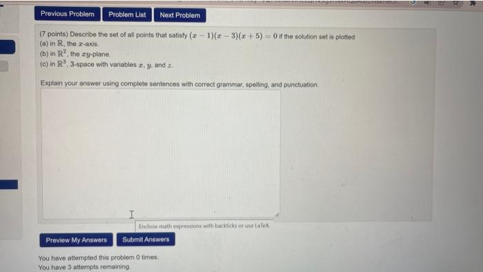 Solved (7 points) Describe the set of all points that | Chegg.com