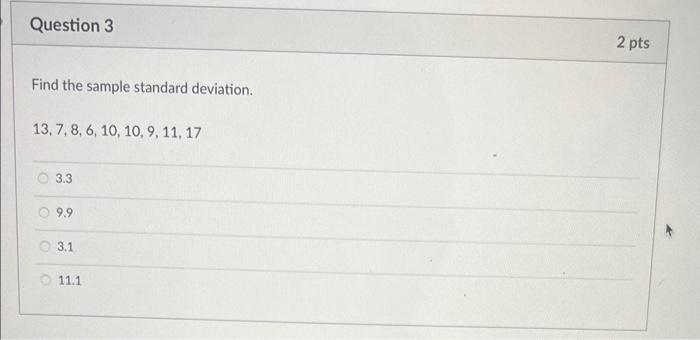 Solved Find the sample standard deviation. | Chegg.com