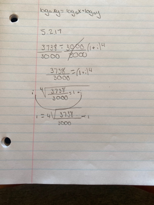 loga xy = logax= logay 5.2.17 3738= 3000 (1+114 3000 | Chegg.com