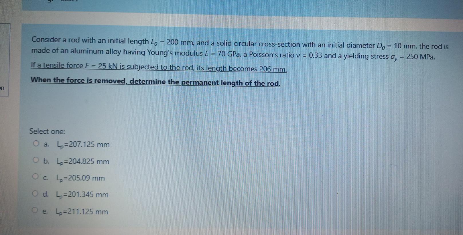 Solved Consider a rod with an initial length Lo = 200 mm, | Chegg.com