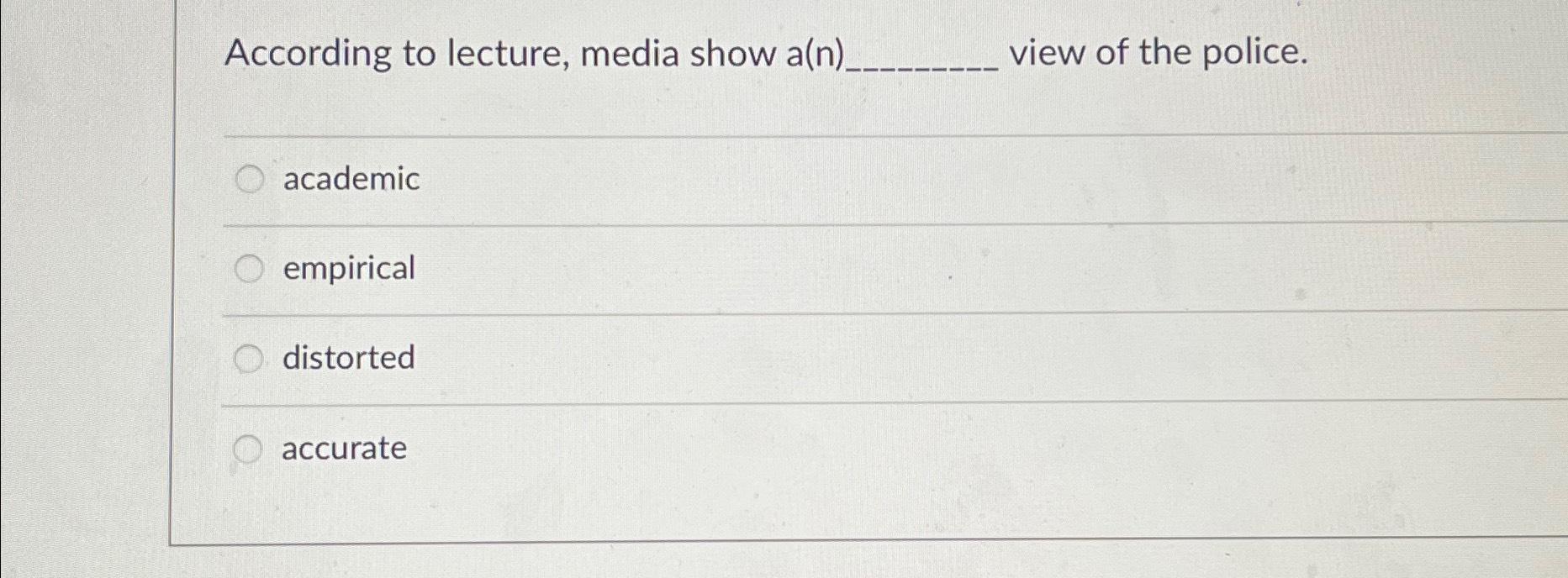 Solved According to lecture, media show a(n).view of the | Chegg.com