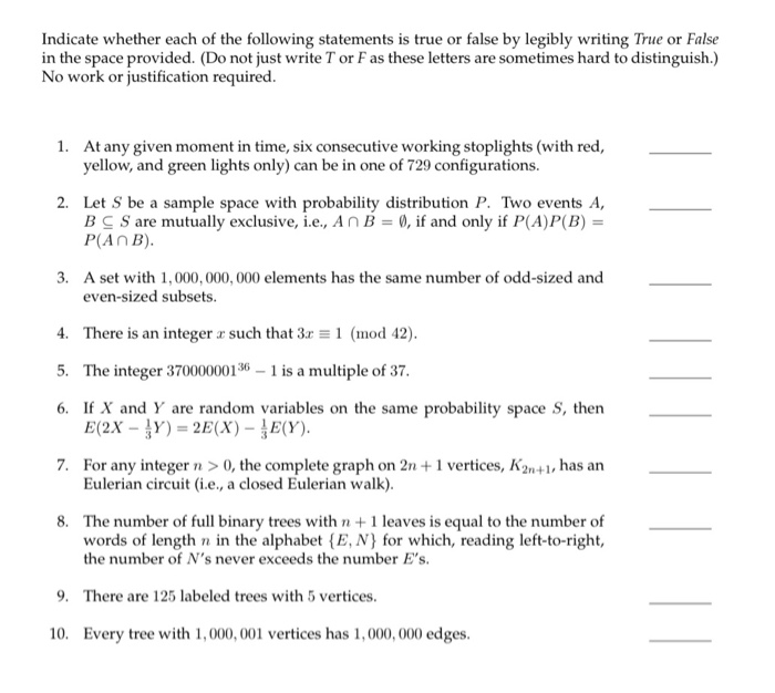 Solved Indicate whether each of the following statements is | Chegg.com