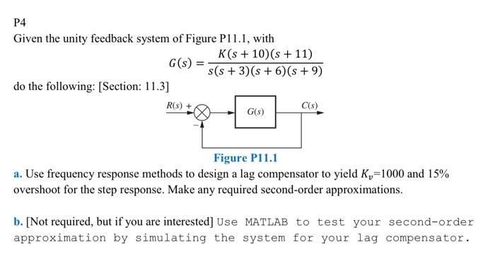 Solved P4 Given the unity feedback system of Figure P11.1, | Chegg.com