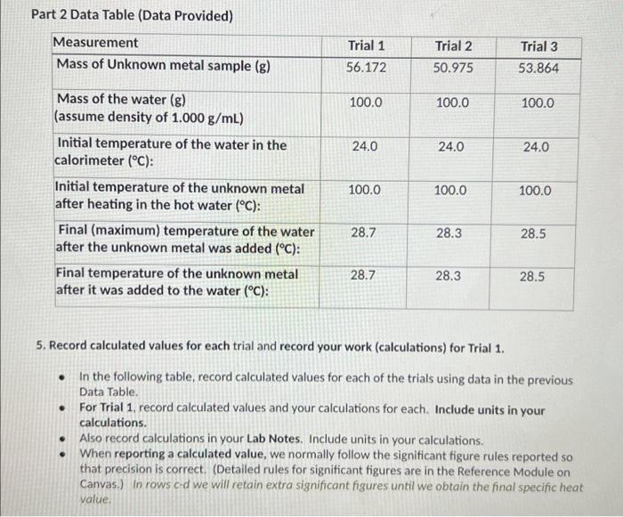 Solved Part 2 Data Table (Data Provided) 5. Record | Chegg.com