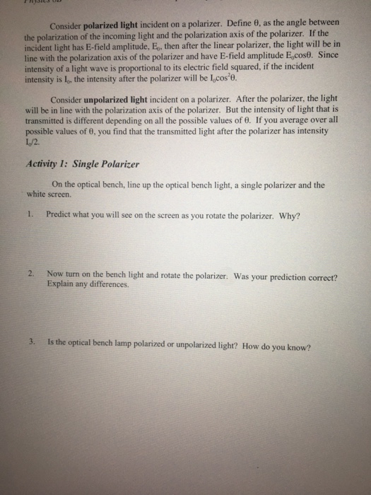 Solved Lab 5 - Properties of Light Part 1: Polarization | Chegg.com