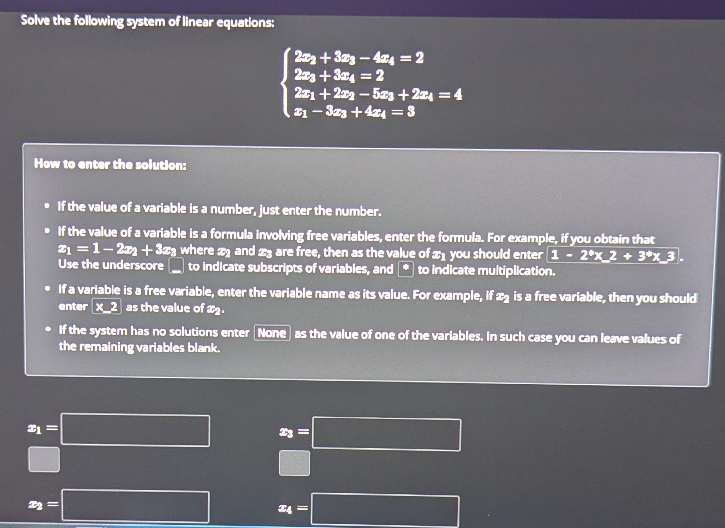 Solve the following system of linear | Chegg.com