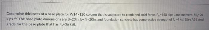 Solved Determine thickness of a base plate for W14x120 | Chegg.com
