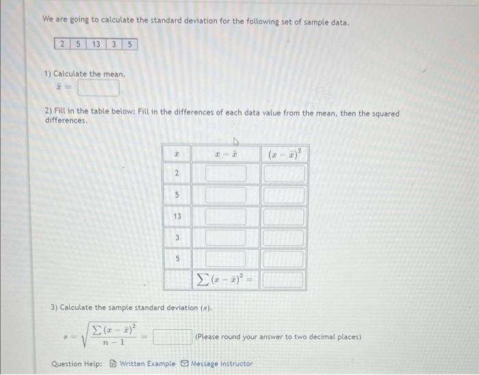 Solved We are going to calculate the standard deviation for | Chegg.com