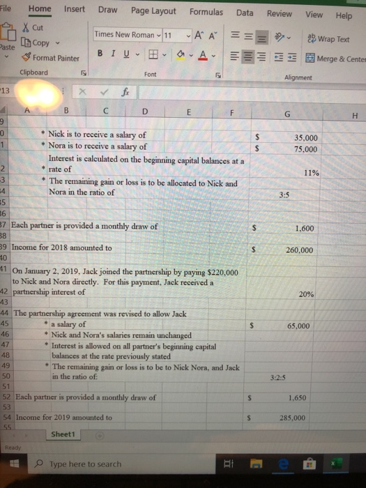 Solved 8 ACCT 167 Partnership xlsx - Excel Formulas Data | Chegg.com