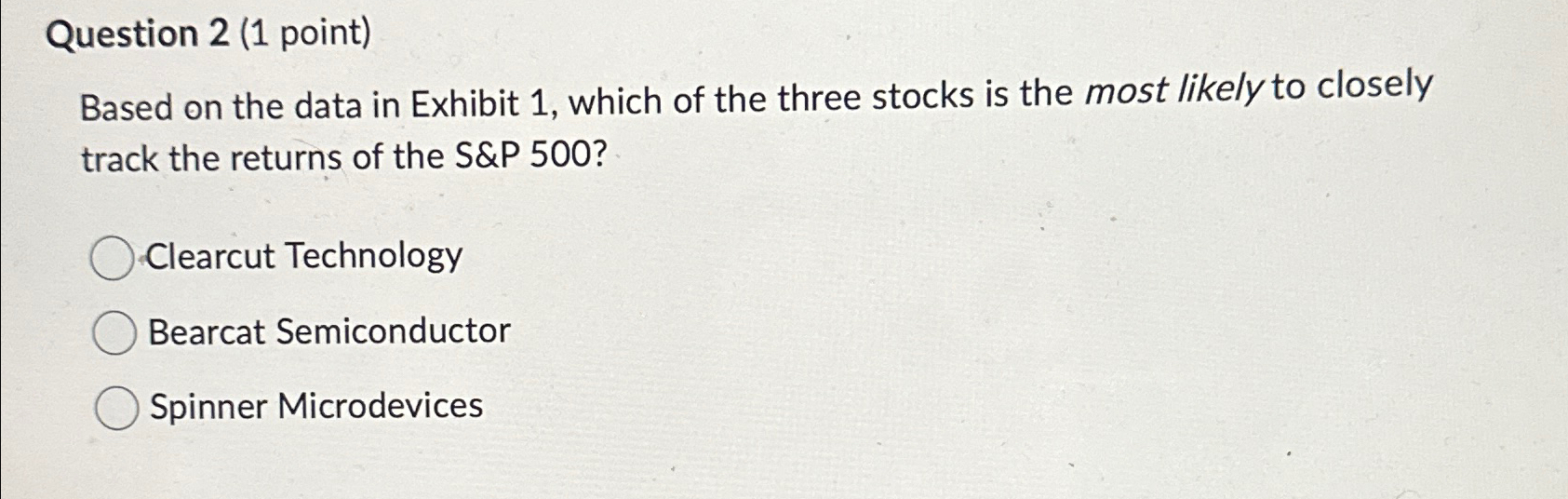 Solved Question 2 (1 ﻿point)Based on the data in Exhibit 1, | Chegg.com